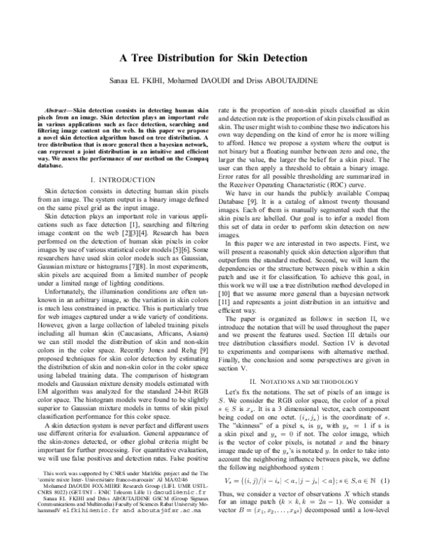 (PDF) A tree distribution for skin detection