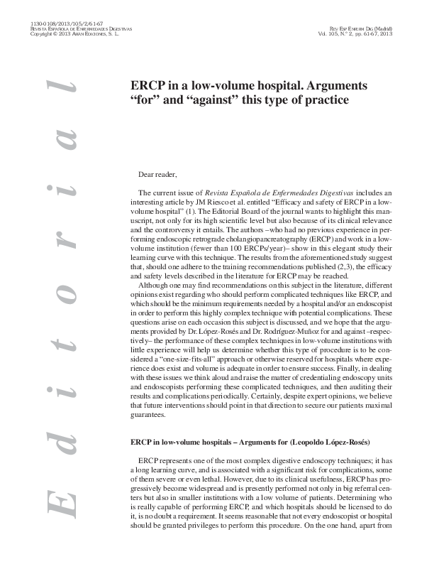 (PDF) ERCP in a low-volume hospital: Arguments "for" and "against" this ...
