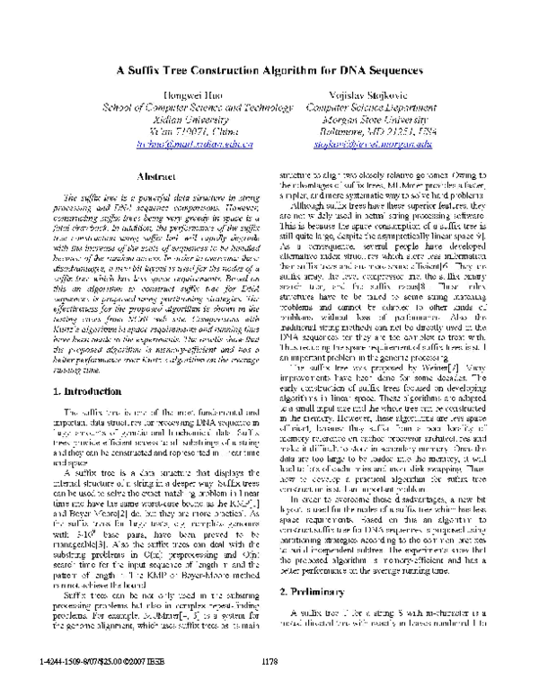(PDF) A Suffix Tree Construction Algorithm for DNA Sequences