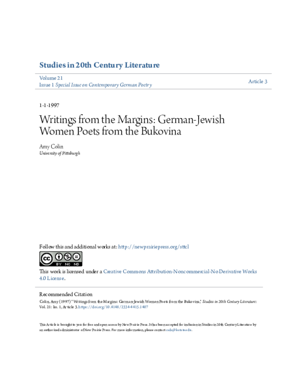 (PDF) Writings from the Margins: German-Jewish Women Poets from the ...