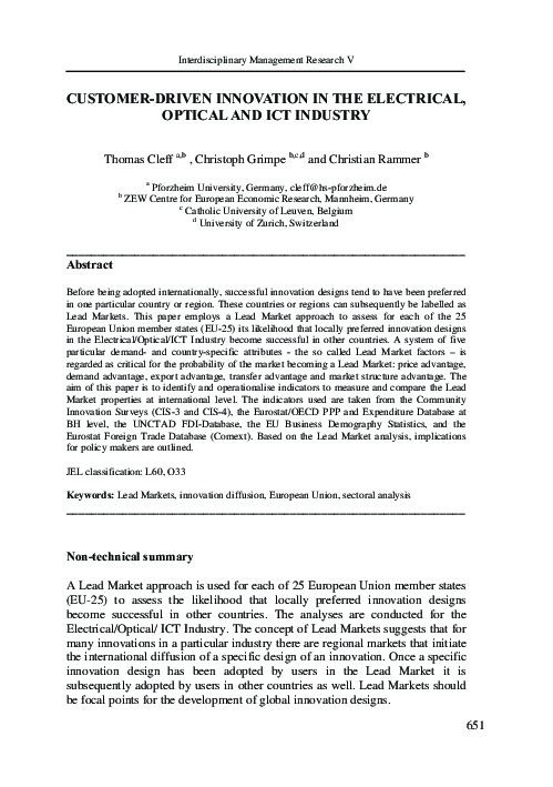 (PDF) Customer - Driven Innovation in the Electrical, Optical and ICT Industry