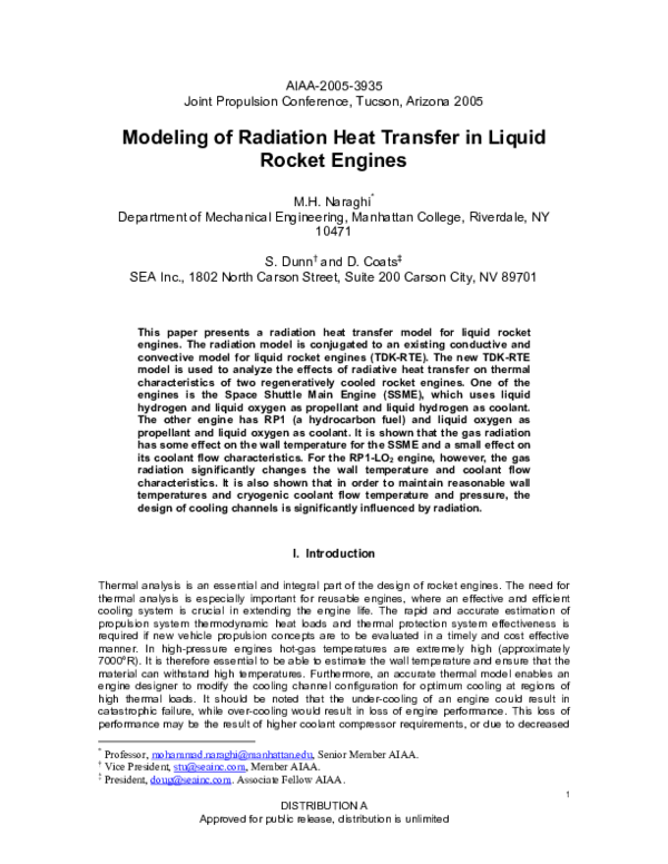 (PDF) Modeling of Radiation Heat Transfer in Liquid Rocket Engines