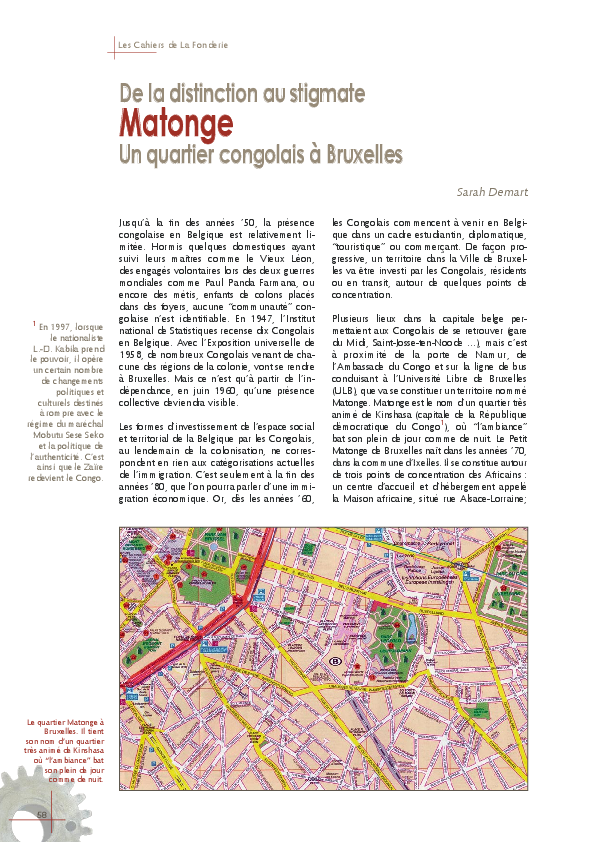 (PDF) De la distinction au stigmate, Matonge, un quartier congolais ...