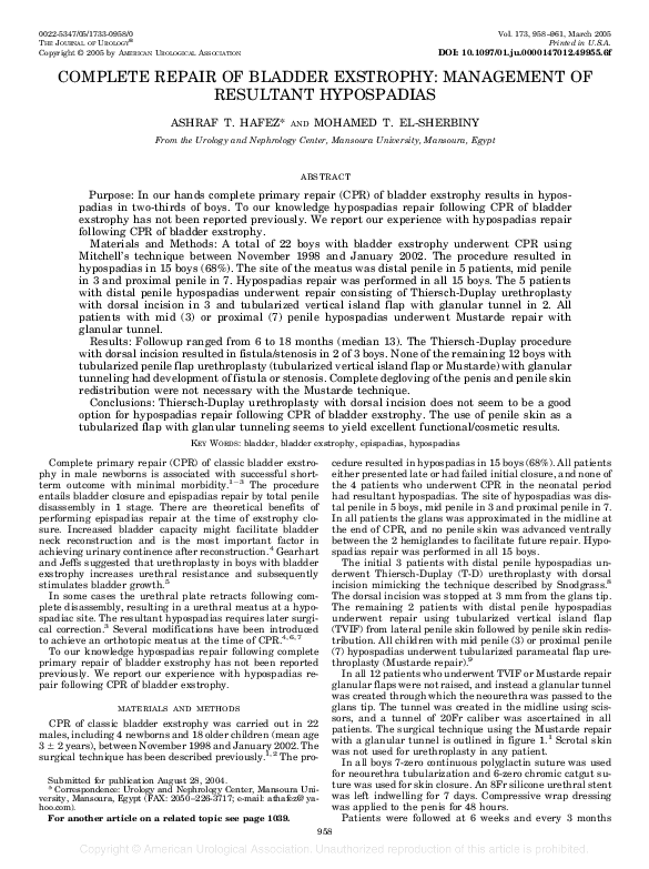 (PDF) Complete Repair of Bladder Exstrophy: Management of Resultant ...