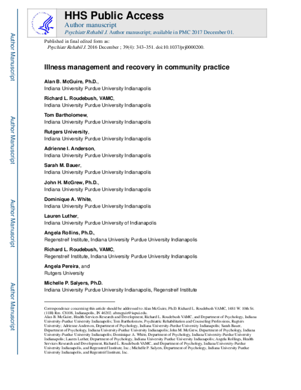(PDF) Illness Management and Recovery in Community Practice
