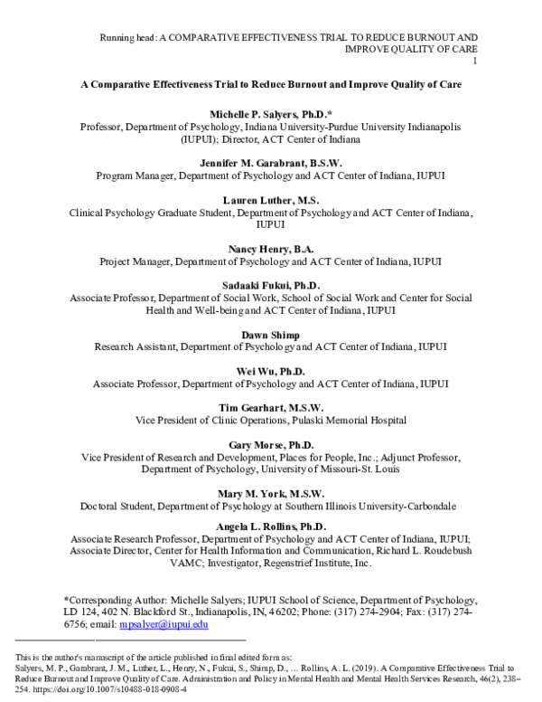 (PDF) A Comparative Effectiveness Trial to Reduce Burnout and Improve ...