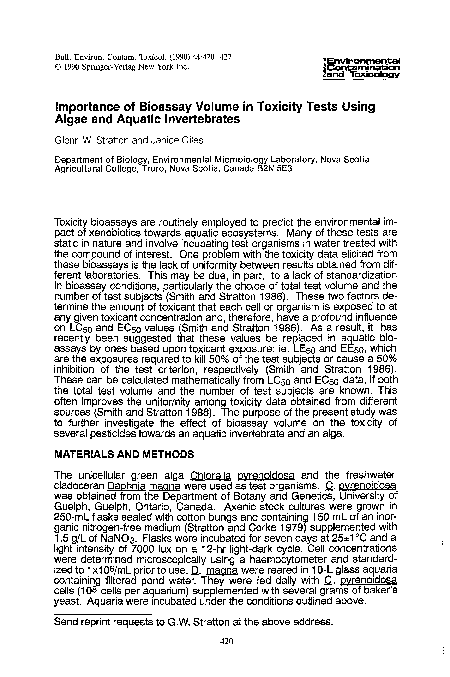 (PDF) Importance of bioassay volume in toxicity tests using algae and ...