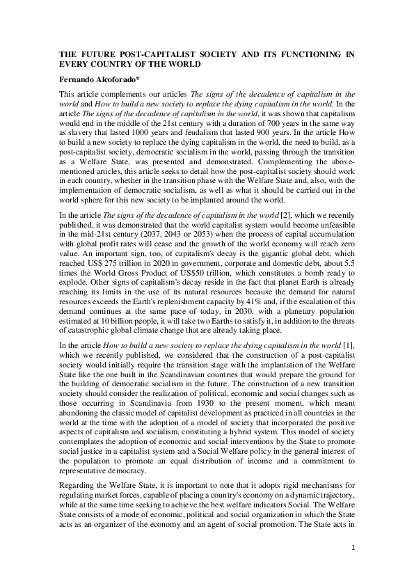 (PDF) THE FUTURE POST-CAPITALIST SOCIETY AND ITS FUNCTIONING IN EVERY ...
