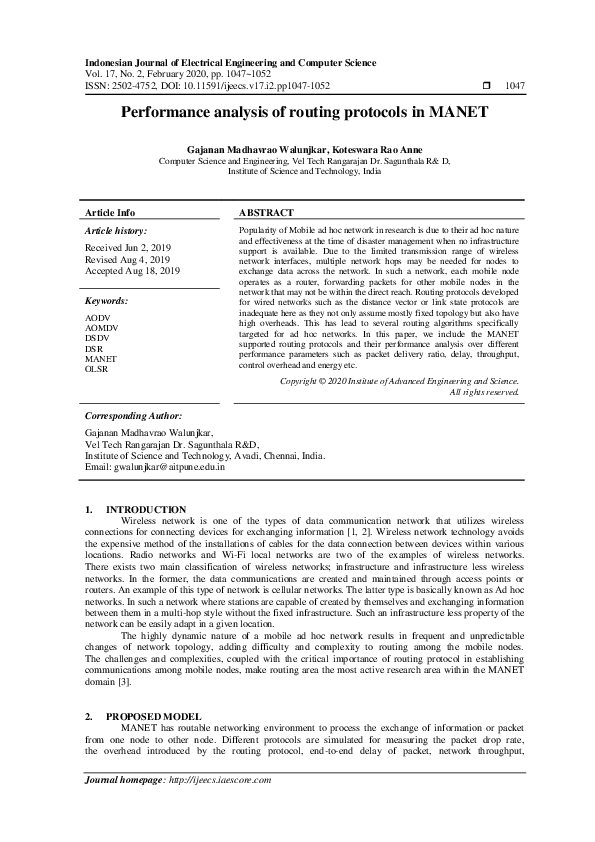 Pdf Performance Analysis Of Routing Protocols In Manet