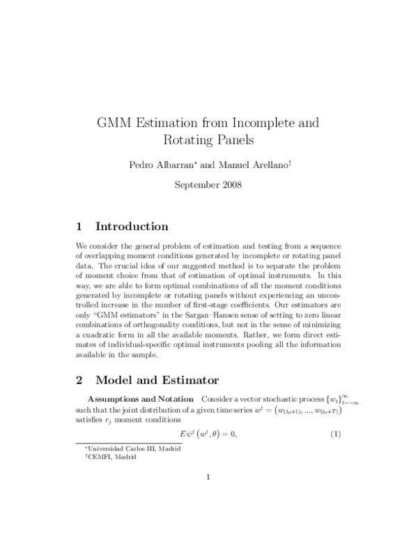 (PDF) GMM Estimation from Incomplete and Rotating Panels