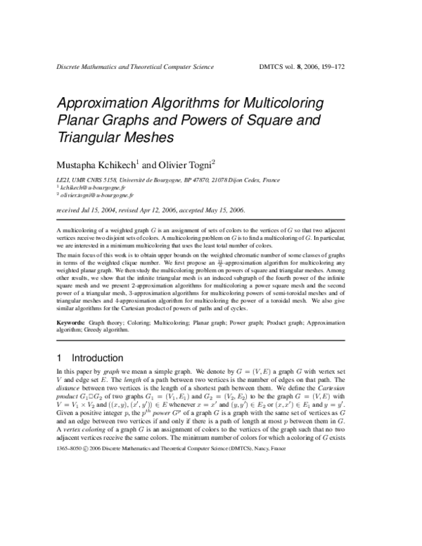 Pdf Approximation Algorithms For Multicoloring Planar Graphs And