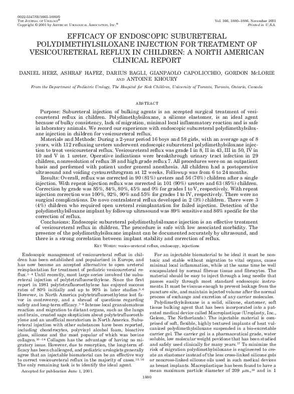 (PDF) Efficacy of Endoscopic Subureteral Polydimethylsiloxane Injection ...