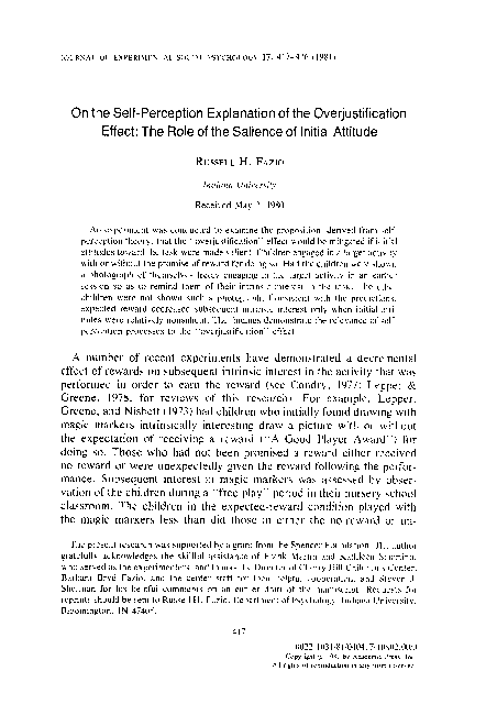 (PDF) On the self-perception explanation of the overjustification effect: The role of the ...