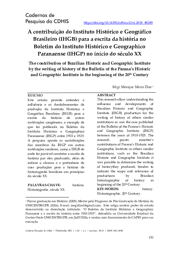 (PDF) A contribuição do Instituto Histórico e Geográfico Brasileiro ...
