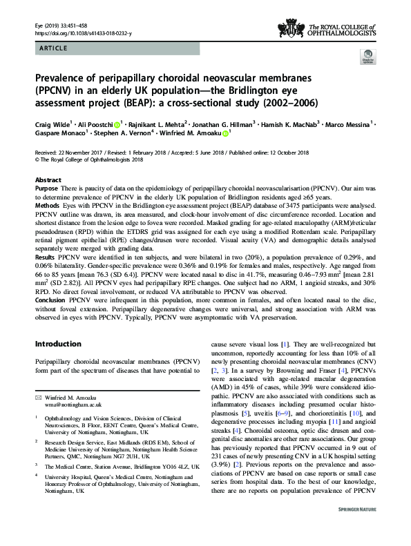 (PDF) Prevalence of peripapillary choroidal neovascular membranes ...