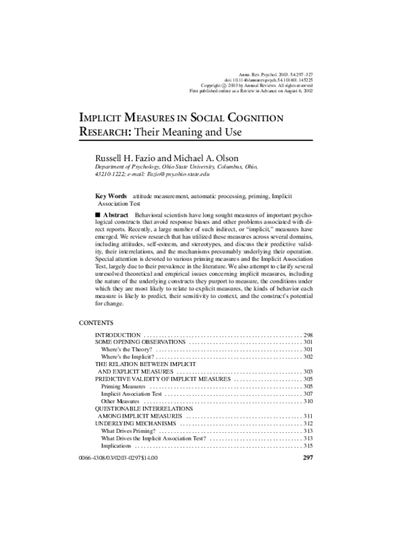 (PDF) Implicit Measures in Social Cognition Research: Their Meaning and Use