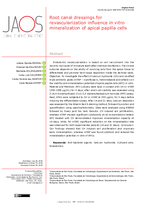 (PDF) Root canal dressings for revascularization influence in vitro ...
