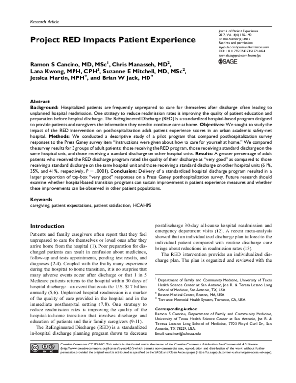 (PDF) Project RED Impacts Patient Experience