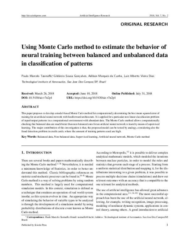 (PDF) Using Monte Carlo method to estimate the behavior of neural training between balanced and ...