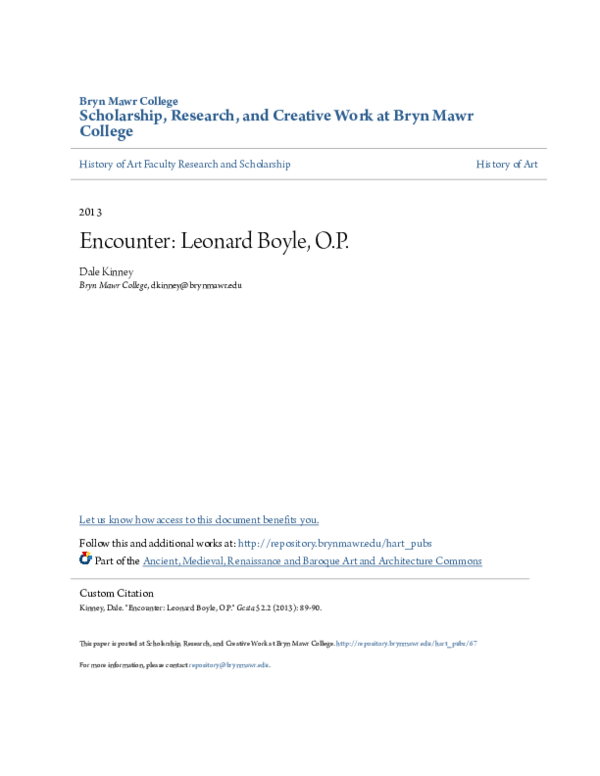 (PDF) Encounter: Leonard Boyle, O.P | Dale Kinney - Academia.edu