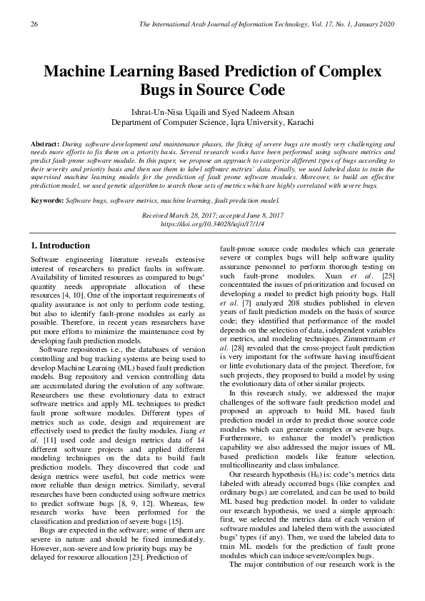 (PDF) Machine Learning Based Prediction of Complex Bugs in Source Code