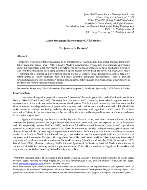 (PDF) Labor Movement Barrier under GATS Mode 4
