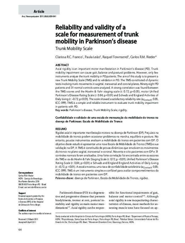 (PDF) Reliability and validity of a scale for measurement of trunk ...