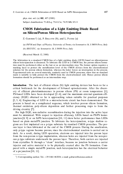 (PDF) CMOS Fabrication of a Light Emitting Diode Based on Silicon ...