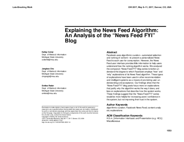 (PDF) Explaining the News Feed Algorithm