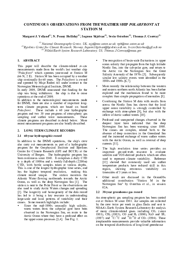 (PDF) Continuous Observations From the Weather Ship Polarfront at ...