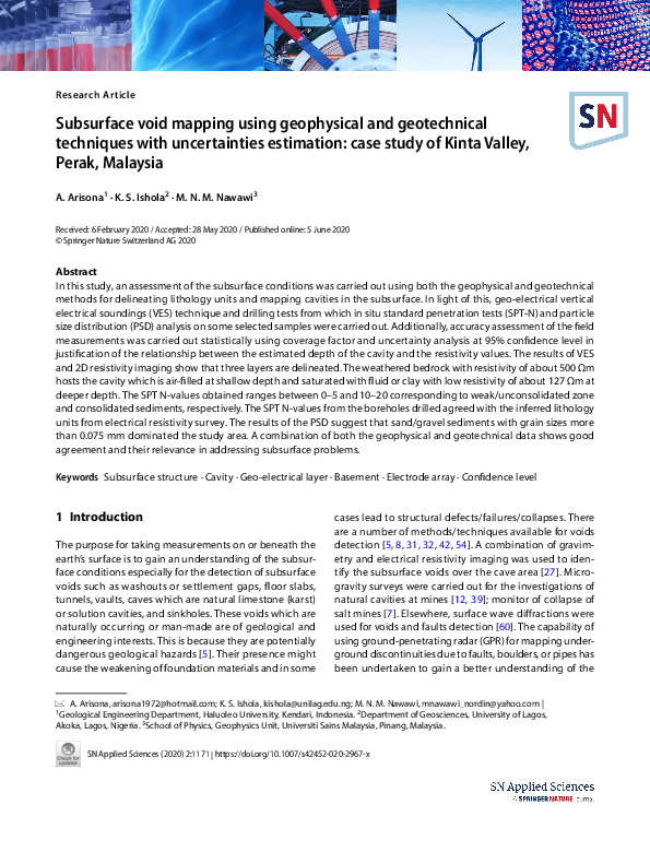 Pdf Subsurface Void Mapping Using Geophysical And Geotechnical