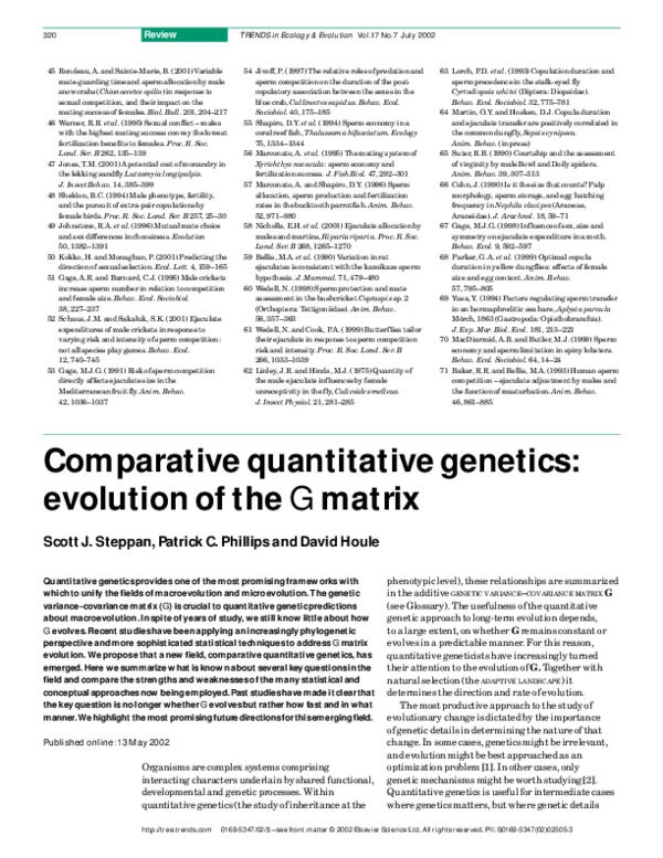 (PDF) Comparative quantitative genetics: evolution of the G matrix