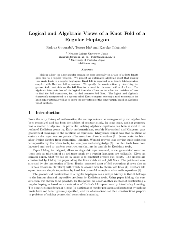 (PDF) Logical and Algebraic Views of a Knot Fold of a Regular Heptagon