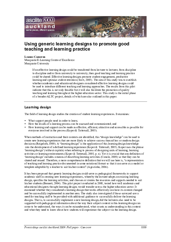 (PDF) Using generic learning designs to promote good teaching and ...