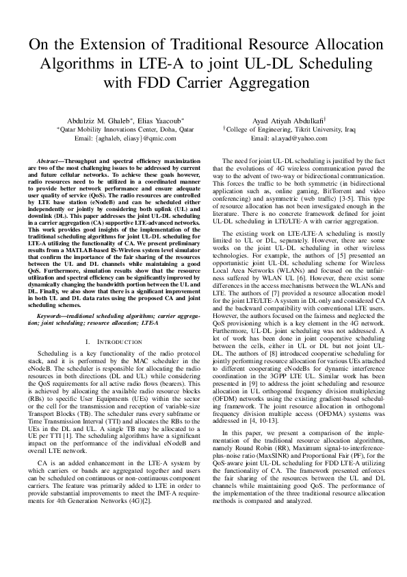 (PDF) On the extension of traditional resource allocation algorithms in LTE-A to joint UL-DL ...