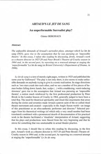 (PDF) Artaud’s Le Jet de sang: An unperformable Surrealist play?