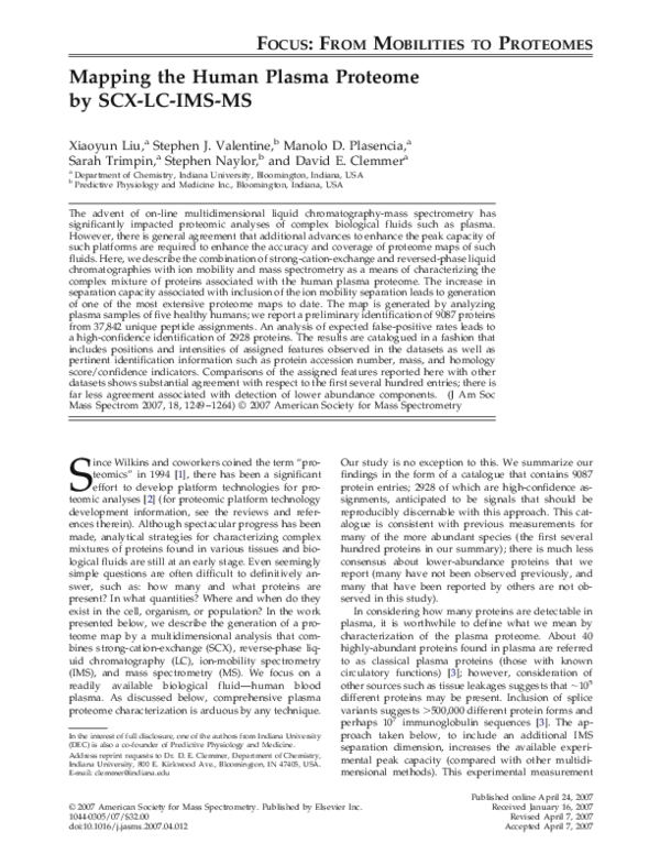 (PDF) Mapping the human plasma proteome by SCX-LC-IMS-MS
