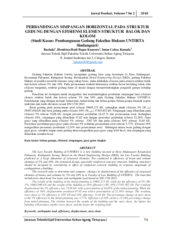 (PDF) PERBANDINGAN SIMPANGAN HORIZONTAL PADA STRUKTUR GEDUNG DENGAN EFISIENSI ELEMEN STRUKTUR ...