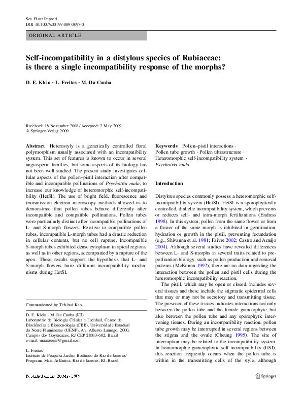 (PDF) Self-incompatibility in a distylous species of Rubiaceae: is ...