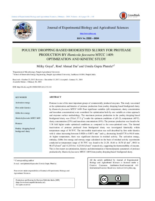 POULTRY DROPPING BASED BIODIGESTED SLURRY FOR PROTEASE PRODUCTION BY ...