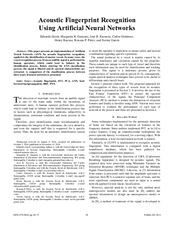 Pdf Acoustic Fingerprint Recognition Using Artificial Neural Networks