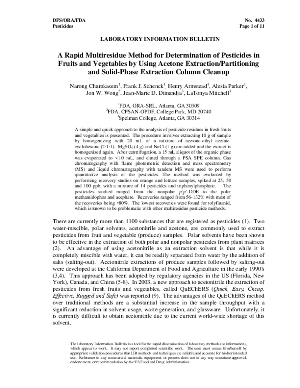 (PDF) LABORATORY INFORMATION BULLETIN A Rapid Multiresidue Method for Determination of ...