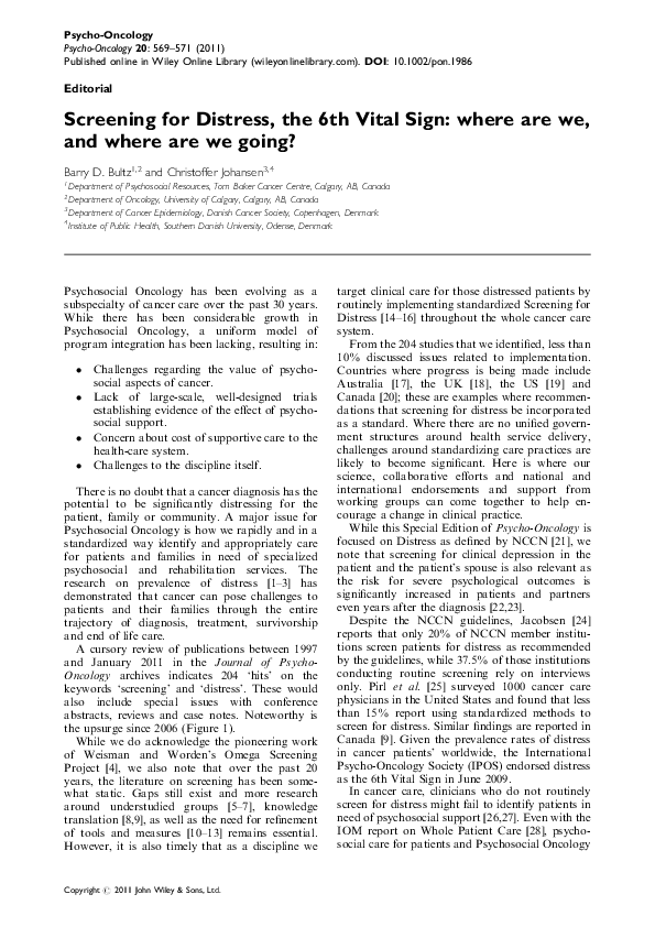 (PDF) Screening for distress, the 6th vital sign: where are we, and ...