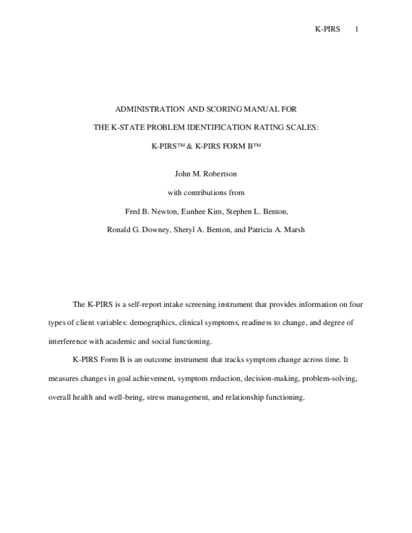 (PDF) Administration and Scoring Manual for the K-State Problem ...