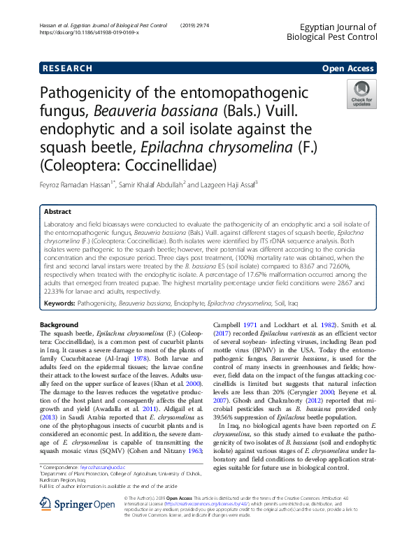 (PDF) Pathogenicity of the entomopathogenic fungus, Beauveria bassiana (Bals.) Vuill. endophytic ...