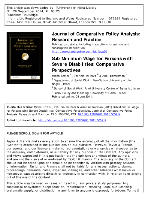 (PDF) Sub Minimum Wage for Persons with Severe Disabilities ...