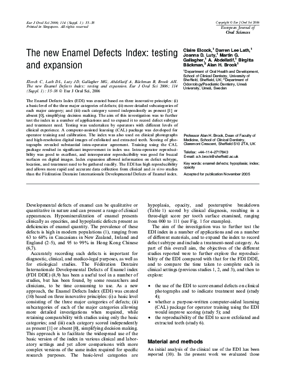 (PDF) The new Enamel Defects Index: testing and expansion