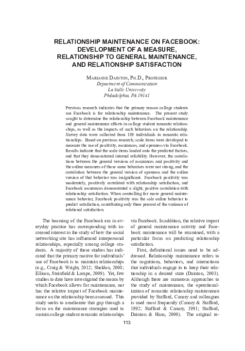 (PDF) Relationship Maintenance on Facebook: Development of a Measure ...