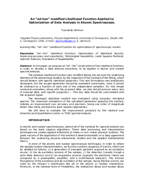 (PDF) An “ad-hoc” modified likelihood function applied to optimization of data analysis in ...