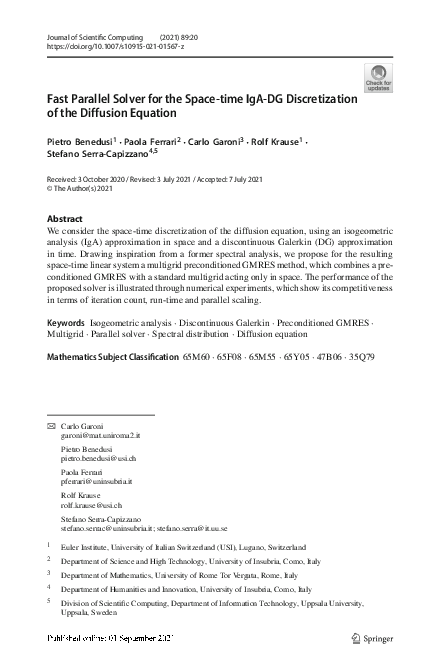 (PDF) Fast Parallel Solver for the Space-time IgA-DG Discretization of ...